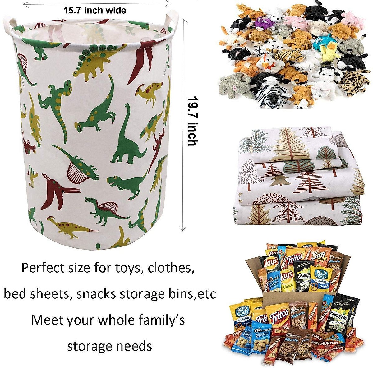 Dinosaur Laundry Basket Extra Large 19.7 x 15.7 Inch, ZUEXT 63L Canvas Fabric Collapsible Clothes Bin,Waterproof Laundry Hamper, Nursery Toy Bins, Kids Boys Girls Storage Baskets for Bedroom