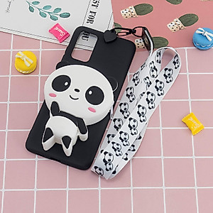 Yewos Case Compatible with Oneplus Nord N10 5G,3D Cute Animals Pandas Cartoon Soft Black Silicone Wallet Case with Wrist Strap,Pretty Kawaii Funny Kids Teens Girls Shockproof Protective Cover