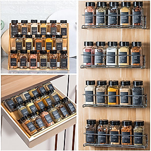 Laramaid 4oz 48Pack Glass Jars with 304 Minimalist Black Premium Spice Labels, Black Plastic Shaker Lid Dispenser, White Chalk Marker, Cleaning Brush and Collapsible Silicone Funnel