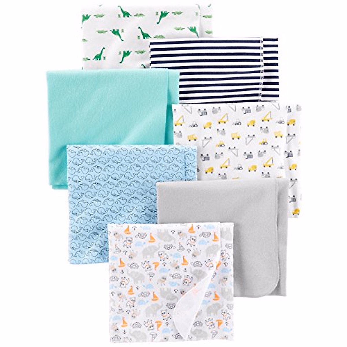Simple Joys by Carter's Unisex Babies' Muslin burp cloths, Pack of 7, Mint Green/Blue/White, One Size