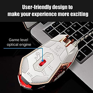 HUFAN T03 USB 3200DPI Four-Speed Adjustable Custom Macro Light Wired Optical E-Sport Gaming Mouse, Length: 1.5m(Black) (Color : White)
