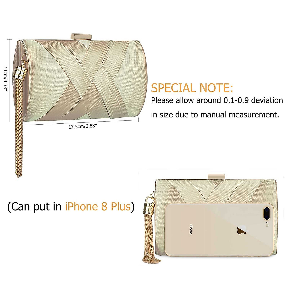 KISSCHIC Women's Elegant Tassel Evening Bag Clutch Purse for Bride Wedding Prom Night Out Party, Red