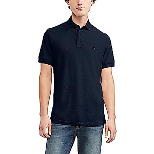 Tommy Hilfiger Men's Short Sleeve Polo Shirt in Classic Fit, Navy, Large