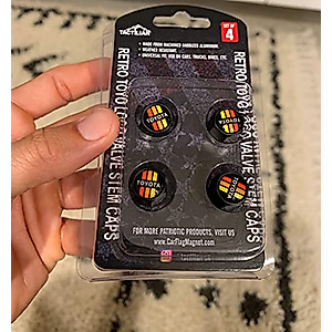 Tactilian Retro Toyota Valve Stem Cap - Red Orange Yellow Yota Aluminum with Rubber Ring Tire Wheel Rim Dust Cover fits Cars, Trucks, Bikes, Motorcycles, Bicycles - (4 Pack) (Retro Toyota)