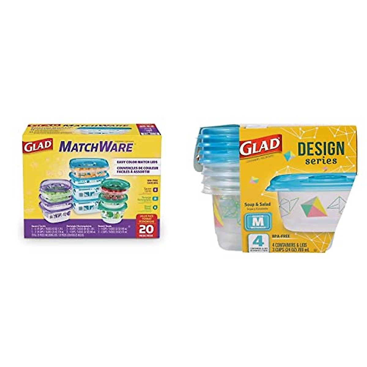 GladWare Matchware Food Storage Containers & Series Food Storage Containers, 4 Count | Strong and Durable Food Storage Food Containers for Everyday Use | Use to Store Meals, Snacks, and Desserts