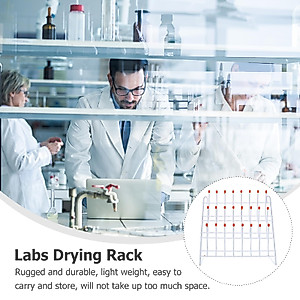 Drying Rack for Lab, 24 Pegs Metal Drain Rack Wall Mount Storage Holder, Lab Dry Clean Rack for Beaker Test Tube Glassware Water Cup Towels, White