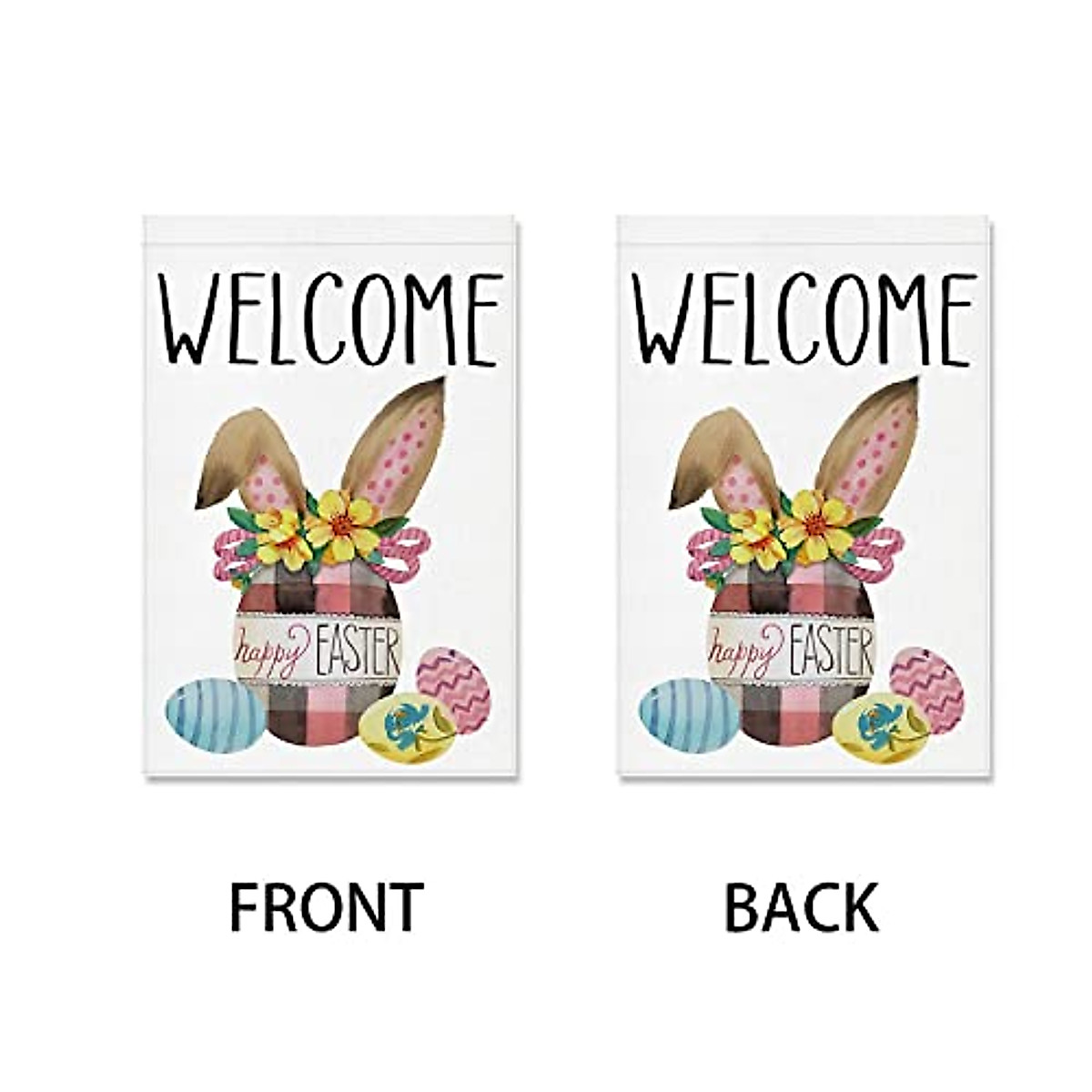 Welcome Easter Garden Flag: Bunny Ear with Eggs Spring Yard Flag 12 x 18 Inch Easter House Decor for Outdoor Holiday Seasonal Party