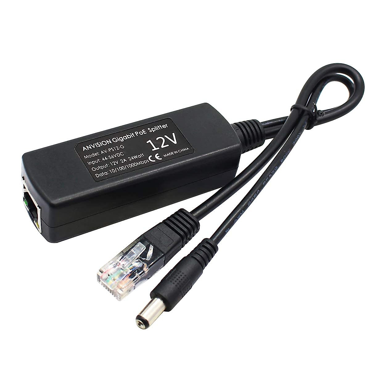 ANVISION Gigabit PoE Splitter, 48V to 12V 2A Ethernet Adapter, for Security Camera, AP, Voip and More, AV-PS12-G