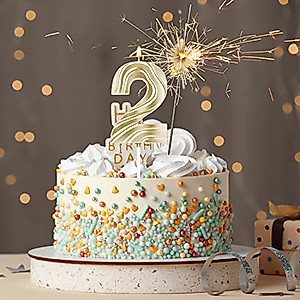 2.8inch Birthday Number Candle, 3D Candle Cake Topper Cake Numeral Candles Number Candles for Birthday, Wedding, Anniversary Parties, Celebration (Gold, 2)