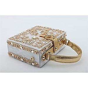Tngan Women Evening Clutch Acrylic Square Box Bag with Rhinestones Shoulder Bag Crossbody Bag Handbag, White