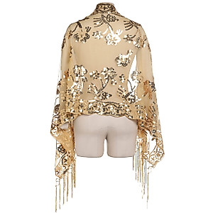 BABEYOND 1920s Shawl Wraps Sequin Fringed Evening Cape Wedding Bridal Shawl Scarf for Evening Dresses Party (Gold)