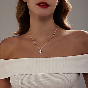 Zeffy CZ Cross Necklace for Women 18k Silver Plated Tiny Cross Pendant Necklace for Women Simple Layered Cross Necklaces for Women