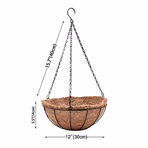 EIMQUVW Metal Hanging Planters Basket Set of 3 Hanging Flower Pots 12 Inch Chain Round Wire Plant Holder with Coco Coir Liner Garden Watering Hanging Baskets for Patio Garden Outdoor1