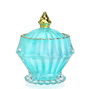 Blue Vintage Glass Jewelry Box,Crystal Candy Jar with Lid,Candy Dishes Decorative,Glass Storage Bathroom Jar Gift for Women