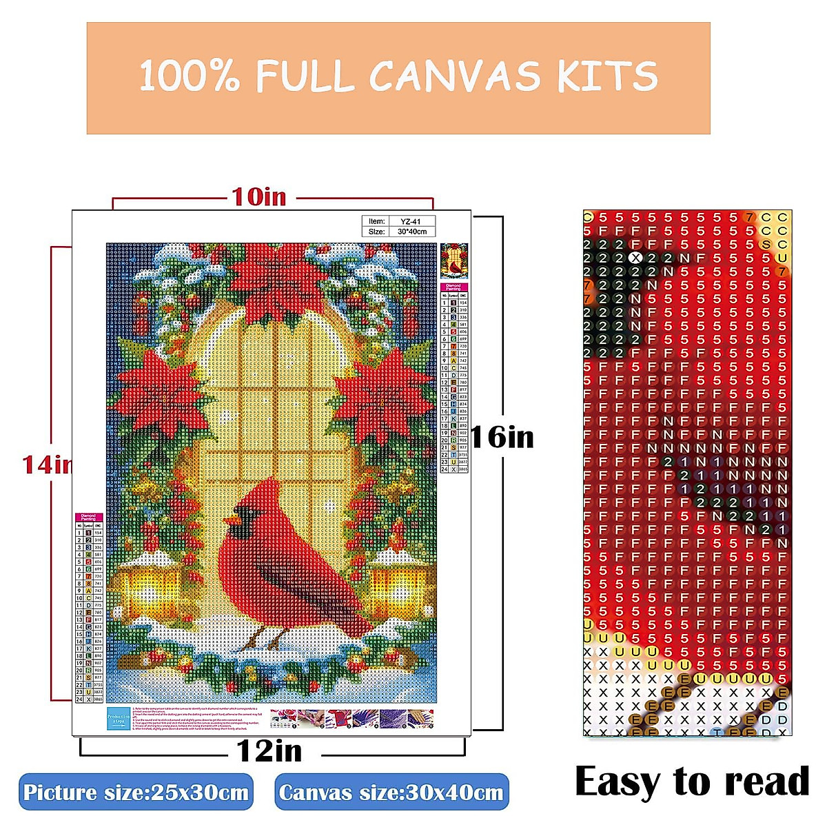 Eterkosu Christmas Diamond Art Paintings Kits for Adults and Kids,Cardinal Bird 5D DIY Round Full Drill Diamond Dots Paintings for Beginners, Diamond Art Craft Canvas Picture Home Wall Decor