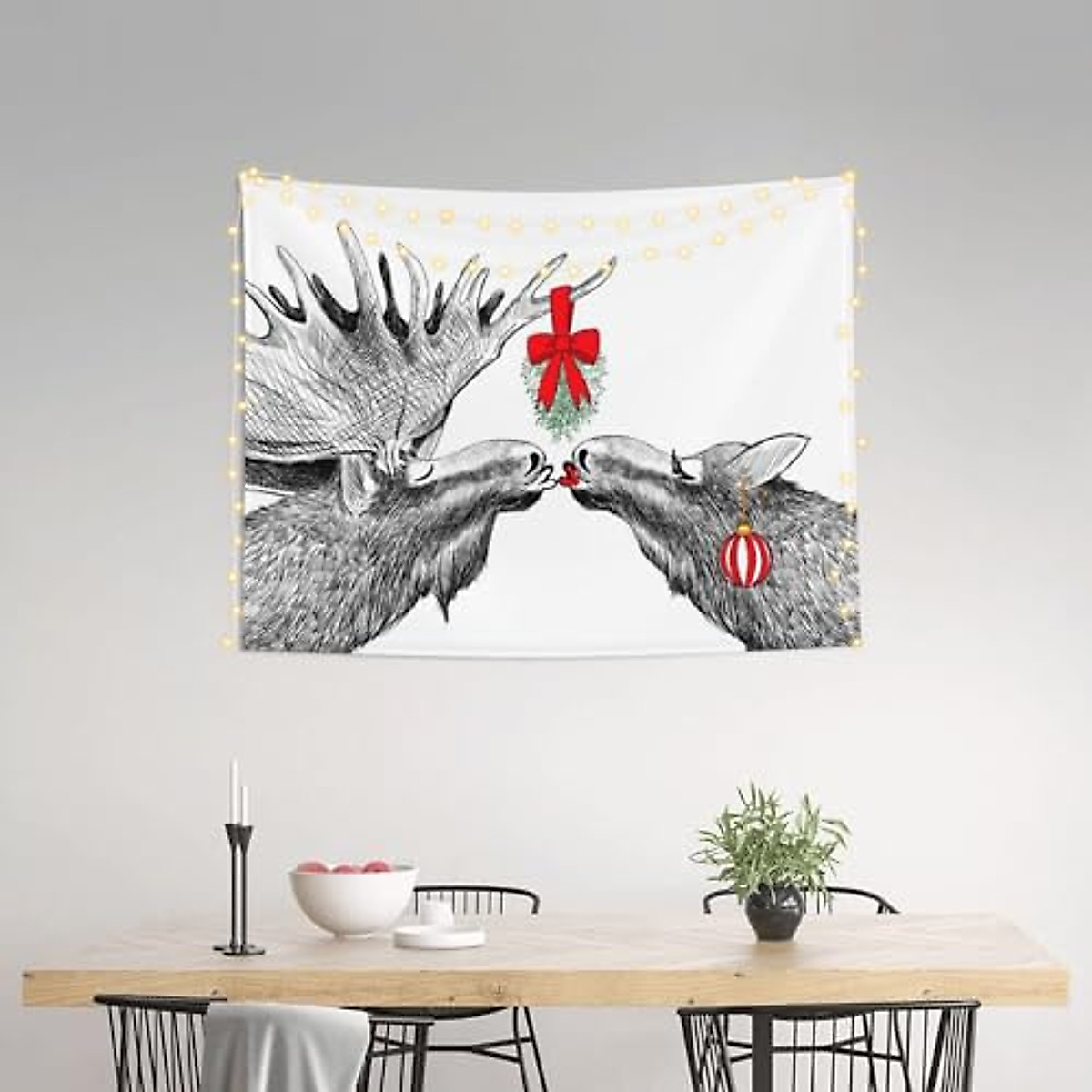 Mosytuky Moose Kissing Under Mistletoe Tapestry Wall Hanging Decor For Living Room Bedroom Dorm Classroom Office Decor 29x37 Inch