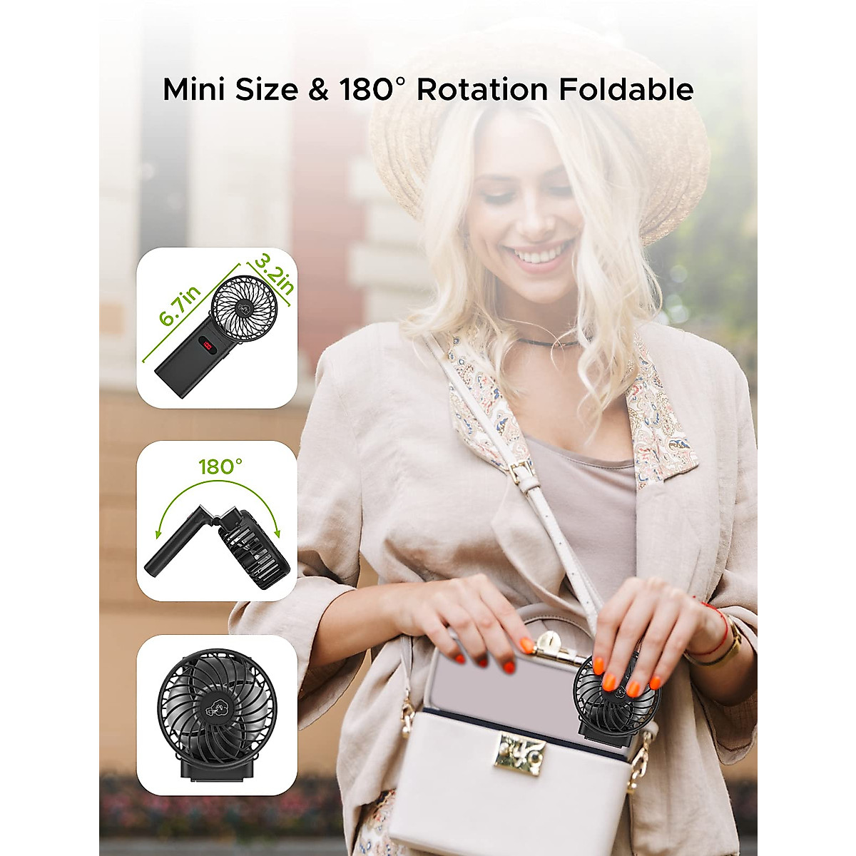 Portable Handheld Fan, 4000mAh Rechargeable Battery Operated Small Desk Fan, Neck Fan with Lanyard & LCD Display, Foldable, 4 Speeds Small Fan Suitable for Outdoor/Camping/Travel/Office…