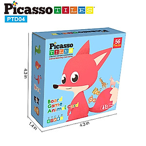 PicassoTiles 56 PCs Animal Speed Matching Game, Match Identical Pairs of Animals as Fast as Possible, Educational Puzzle Family Activity Board Games with Portable Storage Box for Boys & Girls Ages 3+