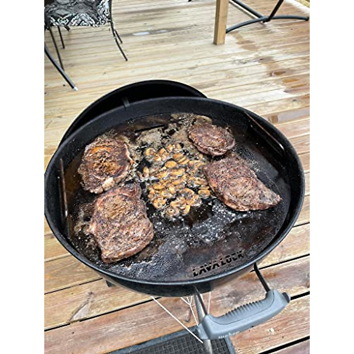 LavaLock Flat top Griddle Grate for UDS 55 Gallon Drum Smokers Grill Plate Also fits Weber Smokey Mountain WSM and Kettle Thick Steel with Handles