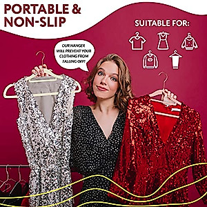 Amiff Beige Velvet Hangers 17.5". Pack of 10 Thin Hangers Non Slip Velvet for Any Clothing Style. Sturdy & Heavy-Duty Velvet Hanger 17.5 Inch Size. Portable Adult Velvet Clothes Hangers