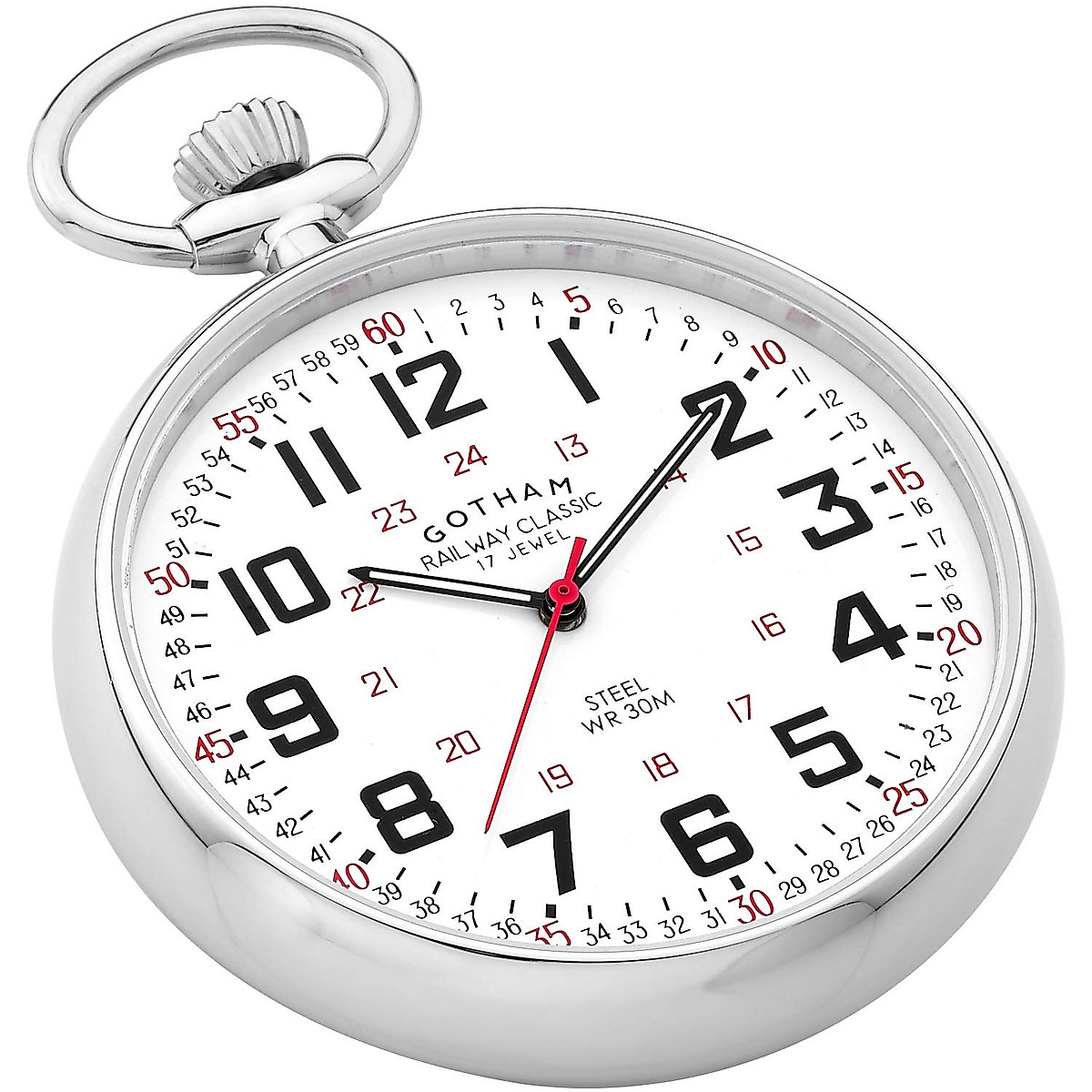 Gotham Men's Silver-Tone Mechanical Hand Wind Railroad Pocket Watch # GWC14100S