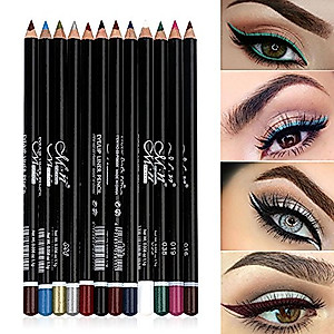 DC-BEAUTIFUL 12Pcs Lot Set 12 Colors Eyeliner Pencil Waterproof Eyebrow Pencil Cosmetics with a Pencil Sharpener