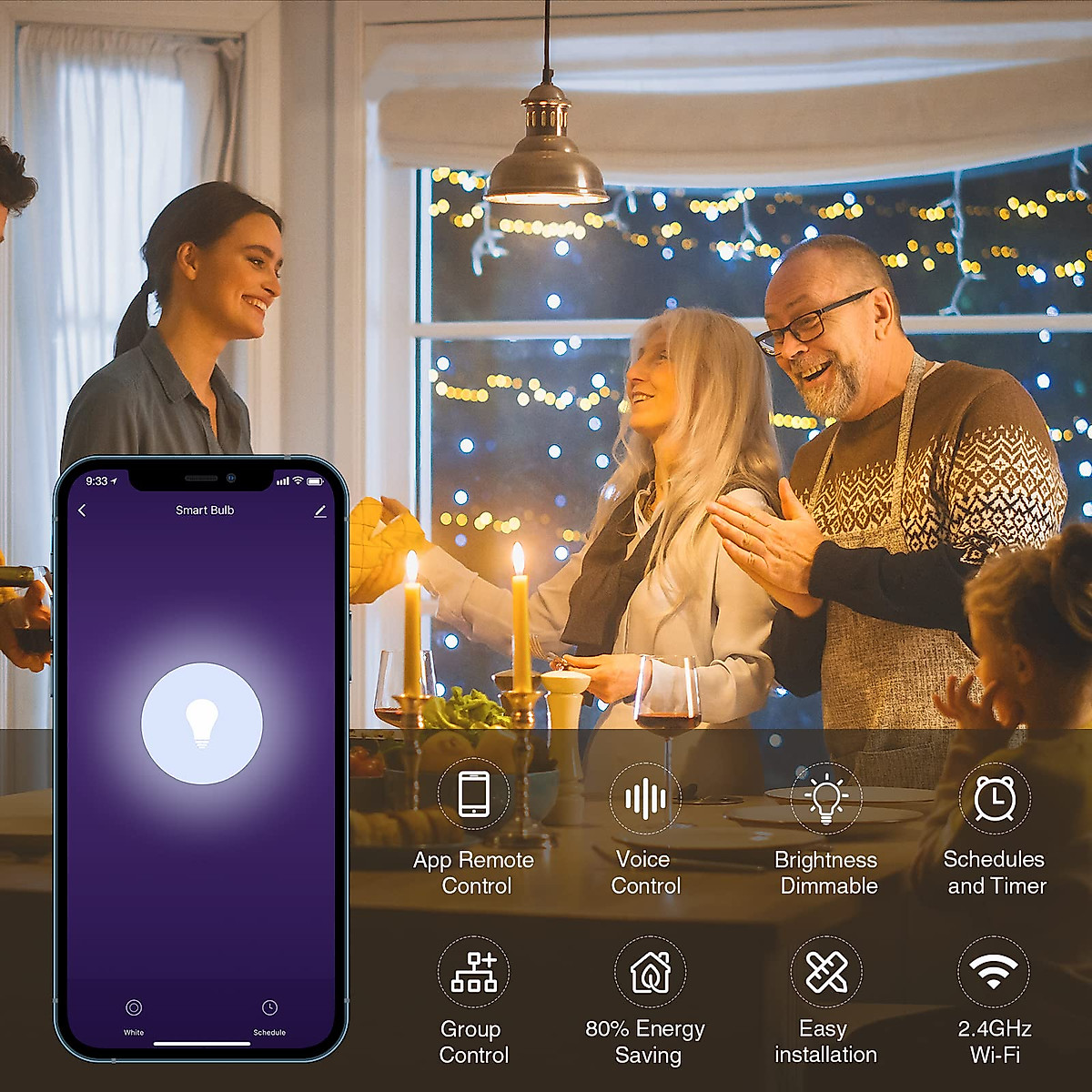 Smart Bulb, Wi-Fi Light Bulb That Compatible with Alexa and Google Home, LED Warm White Dimmable 2700K Light Bulb, A19 E26 800 Lumens, 75w Equivalent, 2.4GHz Wi-Fi Only, 4 Pack