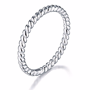 BORUO 925 Sterling Silver Ring, Twisted Eternity Band Stackable Rings 2mm Size 7