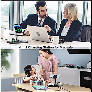 Mag Safe Charger Stand - Foldable 4 in 1 Magnetic Wireless Charging Station, Mag-Safe Travel Charger with 36W Adapter, Fast Charging Dock for Apple iPhone 14 13 12 Pro Max Mini Plus, iWatch, AirPods