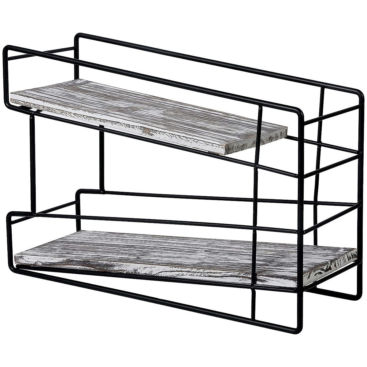 MyGift 2-Tier Rustic Torched Wood and Black Metal Wire Pantry Canned Food Dispenser Storage Organizer Rack
