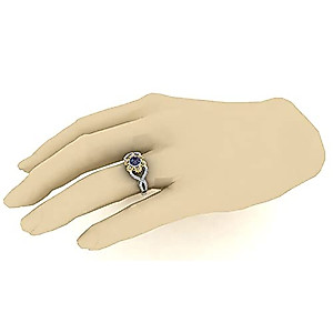 2 1/2 CT Round Shape Simulated Violet Alexandrite & White Cubic Zirconia Floral Wedding Engagement Ring in 14K White Gold Plated 925 Sterling Silver (2.50 Cttw) Ring Size - 6