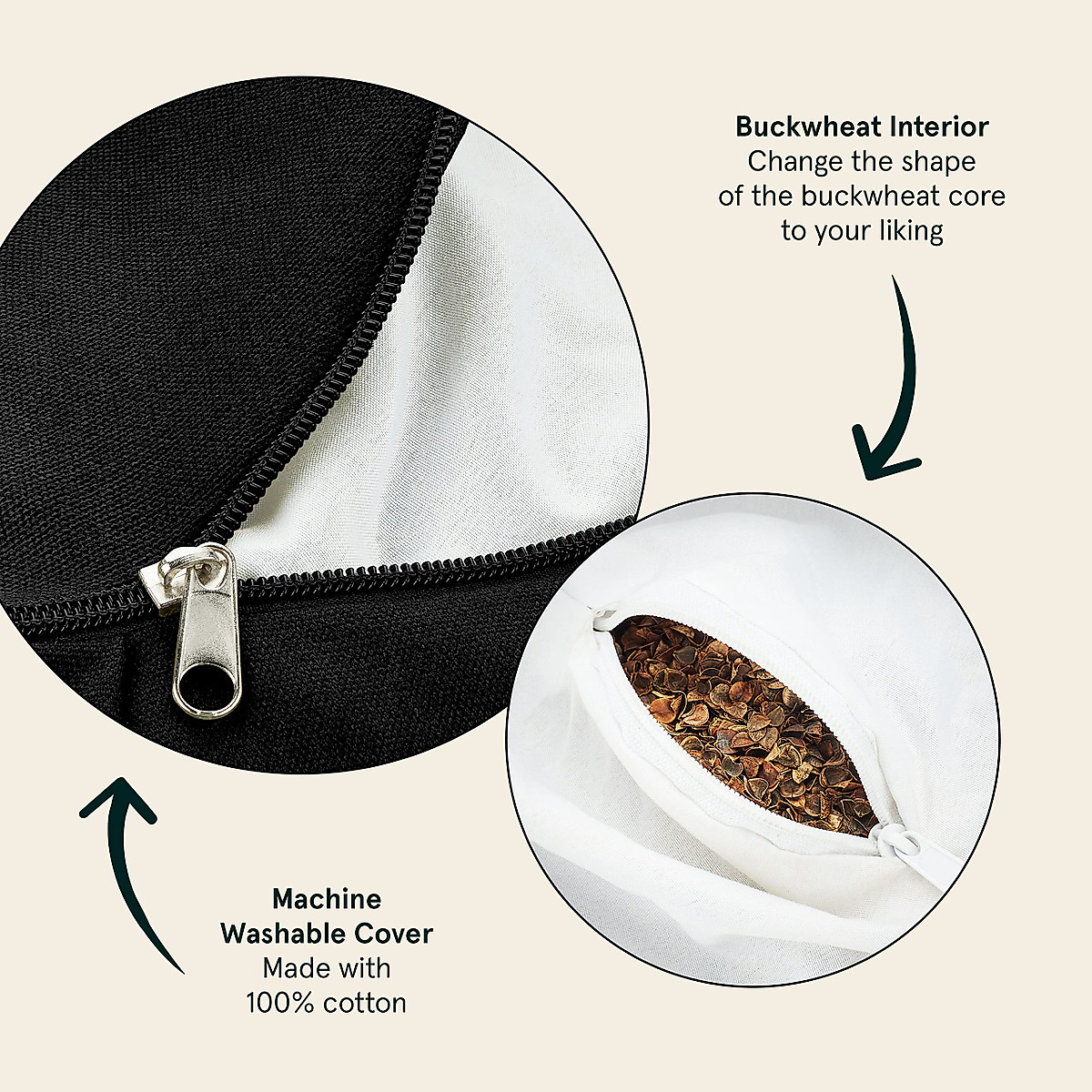 Retrospec Sedona Zafu Meditation Cushion Filled w/Buckwheat Hulls - Yoga Pillow for Meditation Practices - Machine Washable 100% Cotton Cover & Durable Carry Handle, Crescent, Black