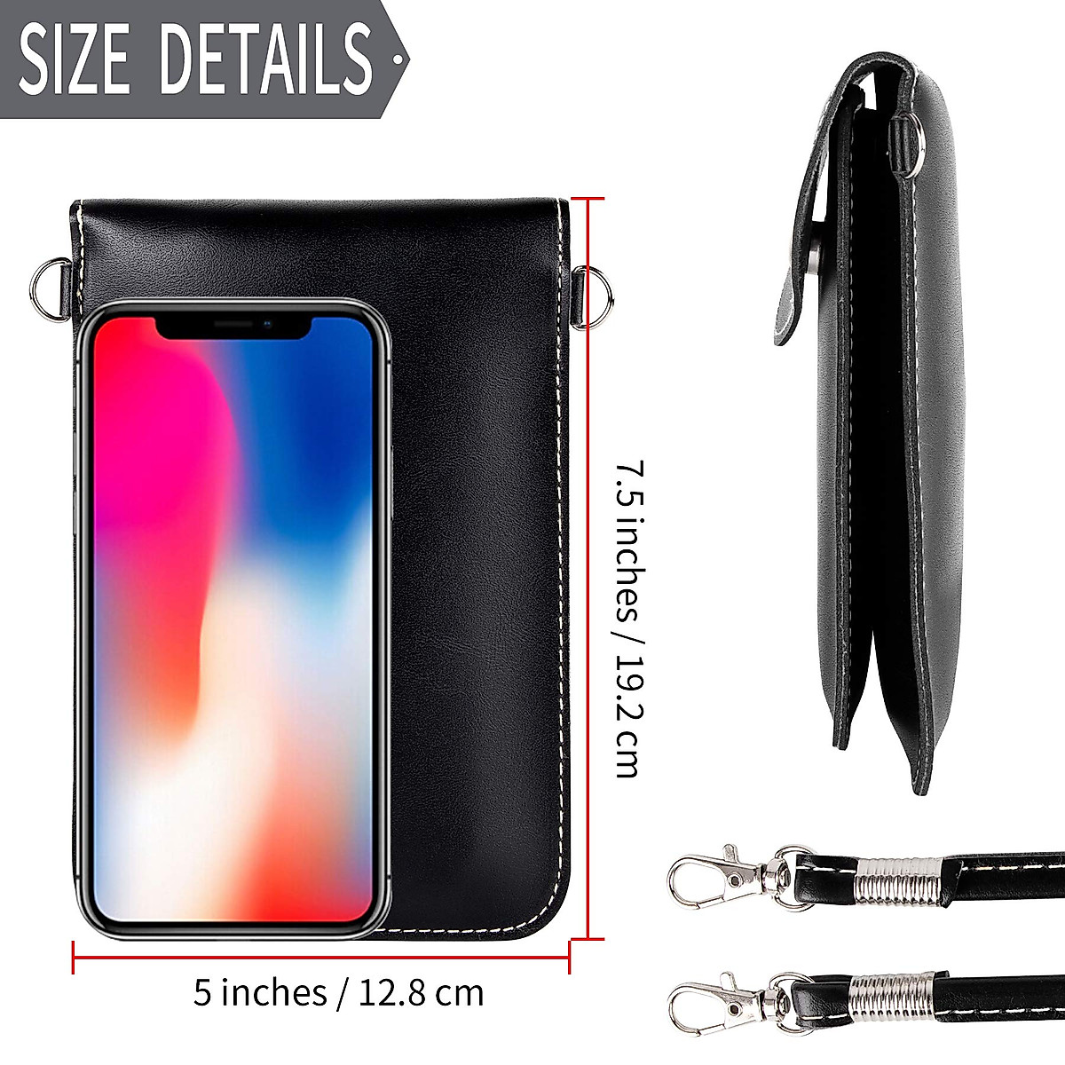 PG6 Roomy Pockets Series Small Travel Crossbody Leather Bags Cell Phone Purse Wallet, Black, One Size
