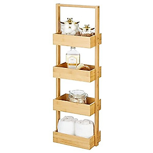 mDesign Free-Standing 4-Tiered Shelf for Bathroom, Wood Bamboo Storage Rack Room Decor Shelves - Decorative Organizer Bins for Bath Towels, Hand Soap, and Toiletries - Natural