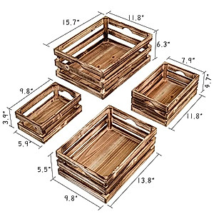 MACVAD Set of 4 Large Torched Wood Decorative Storage Crates, Nesting Wooden Crates for Display Rustic, Farmhouse Wooden Storage Container Boxes Made from 100% Wood