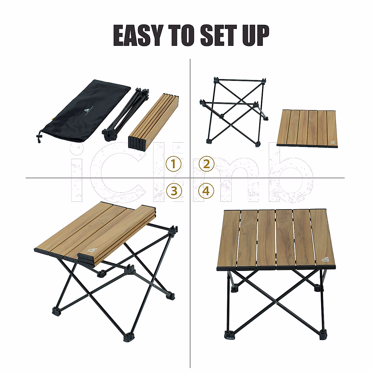 iClimb Ultralight Compact Camping Folding Table with Carry Bag (Nature- S)