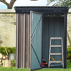 5 x 3 Ft Outdoor Storage Shed with 2 Vents,Galvanized Steel Tool Storage Shed Garden Shed with Door & Lock,Bike Shed,Outdoor Storage Clearance for Backyard, Patio & Lawn