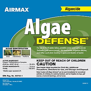 Airmax Algae Defense, EPA Registered Algaecide Pond & Lake Water Treatment, Floating Moss, Green Slime Scum & Chara Killer for Large Ponds & Lakes, Outdoor Liquid Spray Copper Based Solution, 1 Gallon