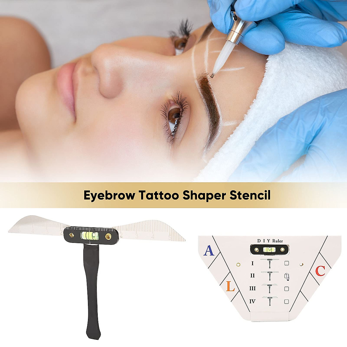 Eyebrow Ruler, Eyebrow Caliper Measuring Tool Eyebrow Shaper Stencil Stainless Steel Semi‑Permanent Eyebrow Makeup Template Ruler Tens Machine(Ⅳ (level balance ruler))
