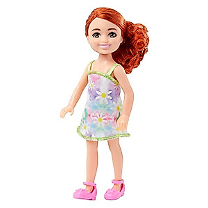 Barbie Chelsea Doll, Small Doll Wearing Removable Floral Dress and Shoes with Red Hair & Blue Eyes