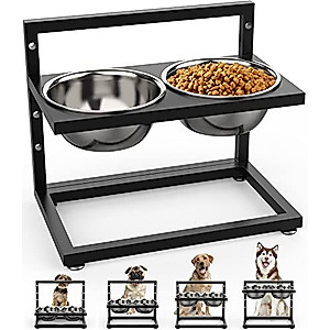 Elevated Dog Bowls, DiroPet Raised Dog Bowl Stainless Steel 1.5L/51oz, 4 Adjustable Heights Dog Bowl Stand, for Large Medium Small Dogs