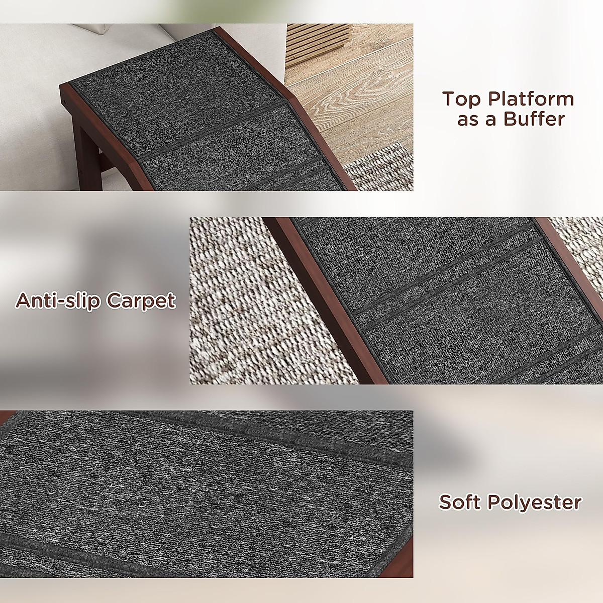 PawHut Dog Ramp for Bed, Pet Ramp for Dogs with Non-Slip Carpet and Top Platform, 74" x 16" x 25", Brown