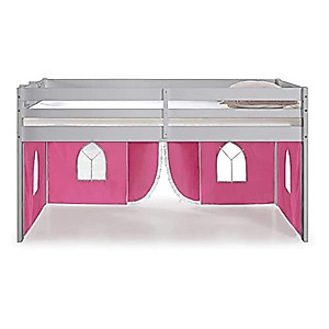 Alaterre Furniture Jasper Twin Junior Loft Bed, Dove Gray Frame and Pink/White Bottom Playhouse Tent