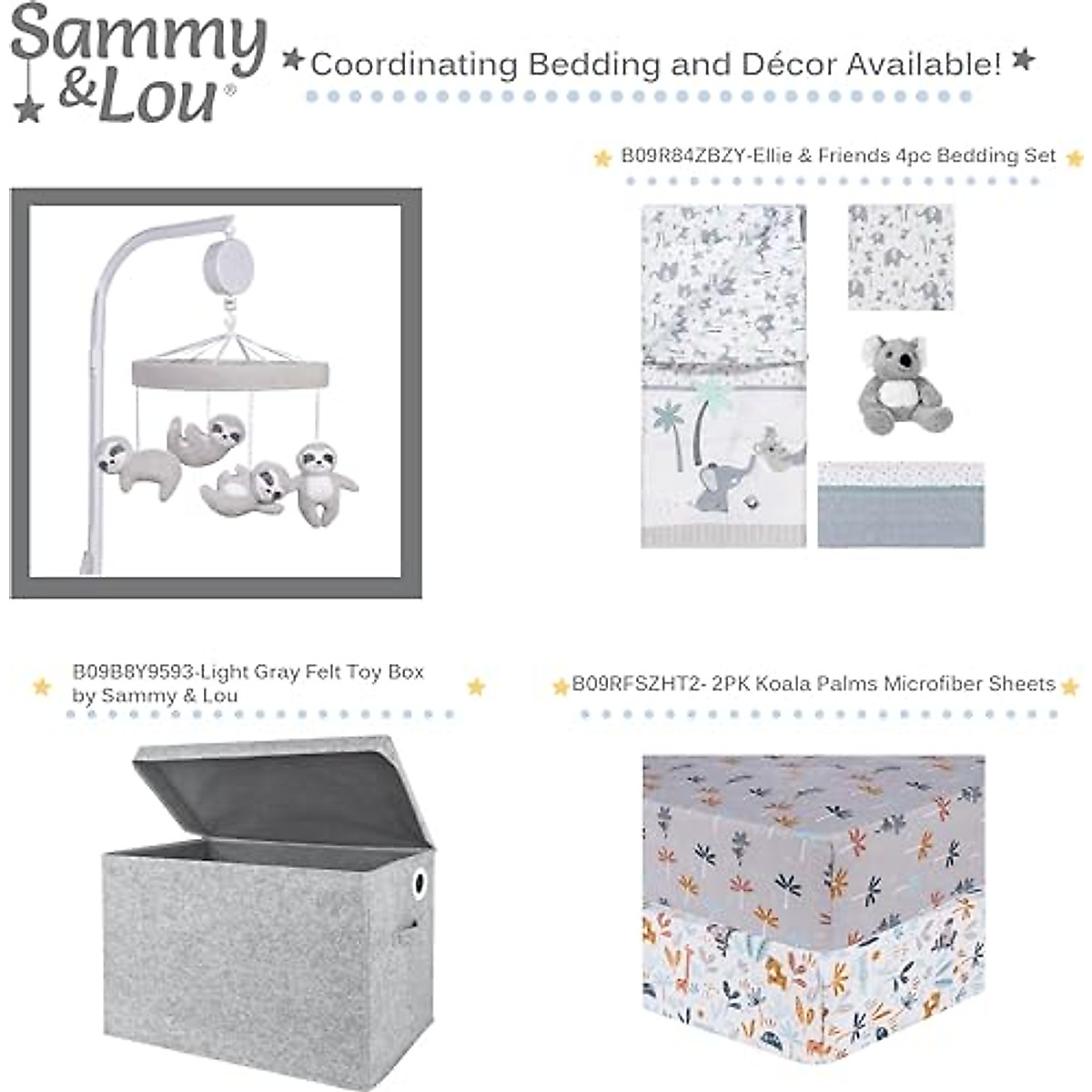 Sammy & Lou Sloths Baby Crib Mobile with Music, Crib Mobile Arm Fits Standard Crib Rail