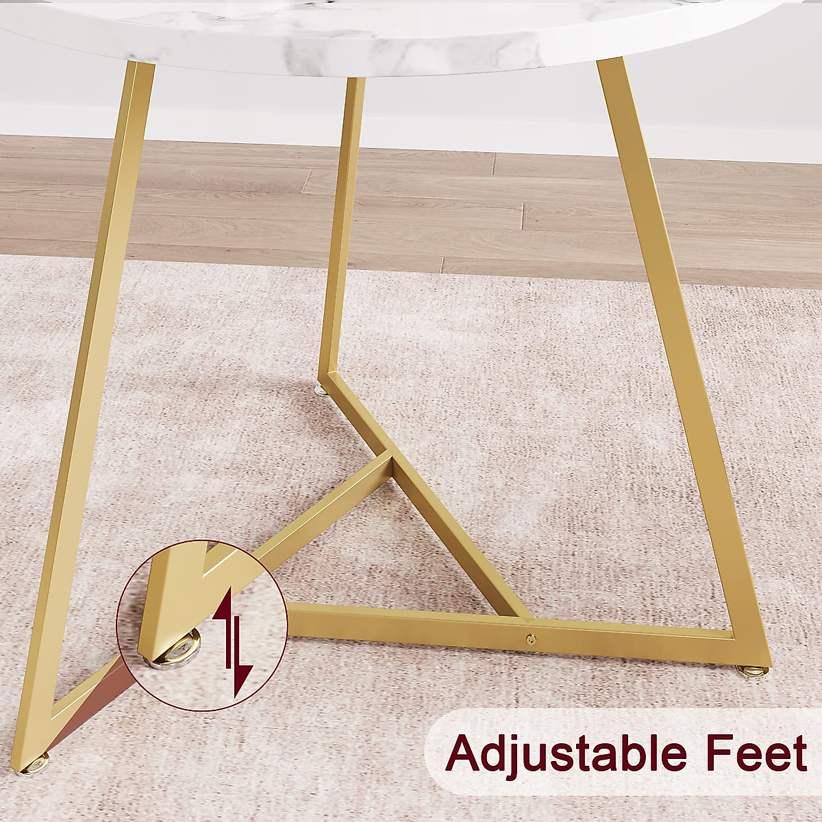 Amyove Dining Table Set for 2, Round Kitchen Table and Chairs for 2, Modern Dining Room Table Set with 2 Metal and Wood Chairs, Kitchen Table Set for Small Space, Apartment, Marble White and Gold