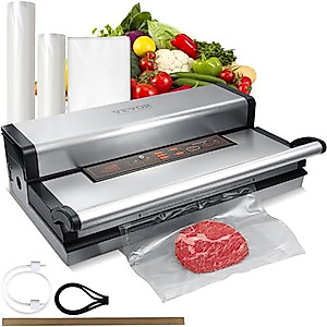 VEVOR Food Vacuum Sealer Machine, 95Kpa 350W Powerful Dual Pump and Dual Sealing, Dry and Moist Food Storage, Automatic and Manual Air Sealing System with Built-in Cutter, with Seal Bag External Hose