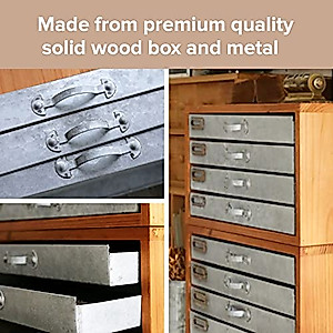 Wooden File Organizer with 4 Metal Drawers - File Sorter & Folder Organizer for Letter Sized A4 Documents - Desktop Paper Tray Drawers with Label Holders - Retro Steampunk Style Office Supplies