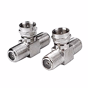 KOSTONA F-Type RG6 Coax Cable Splitter Combiner Adapter Connecter for TV Video Antenna Cable Satellite (2 Pack, 3-Way F-Type Male to 2 Female)