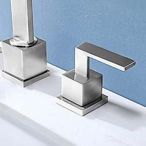 KINGO HOME Brushed Nickel 3 Hole Deck Mount Waterfall Bathroom Faucet, 8 inch 2 Handle, Drip-Free Ceramic Disc Valve, Easy Installation