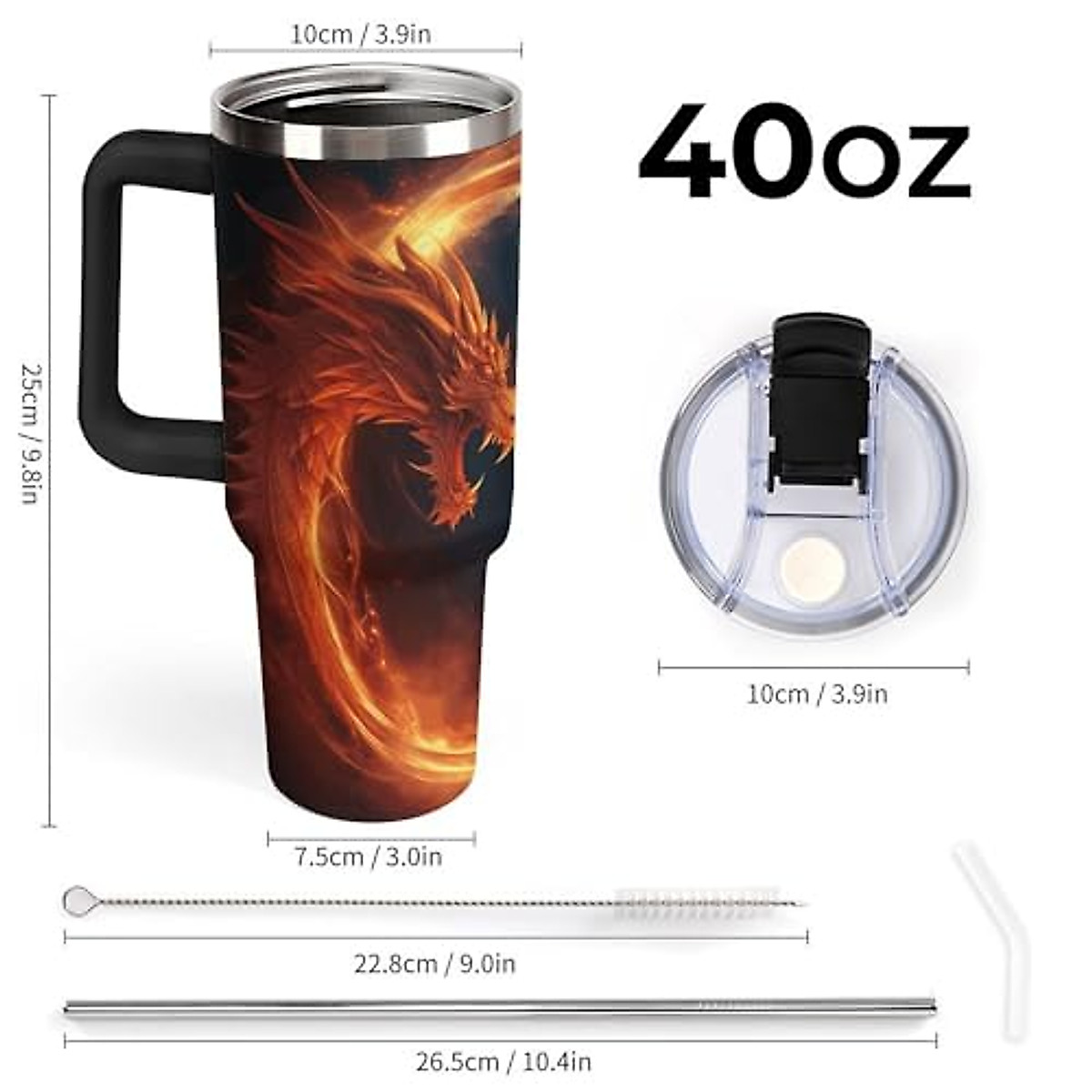 HJUQNGF 40 Oz Personalized Tumbler with Handle And Straw Fire And Ice Dragons Stainless Steel Insulated Tumblers Reusable Car Thermal Cup Travel Coffee Mug for Women Men